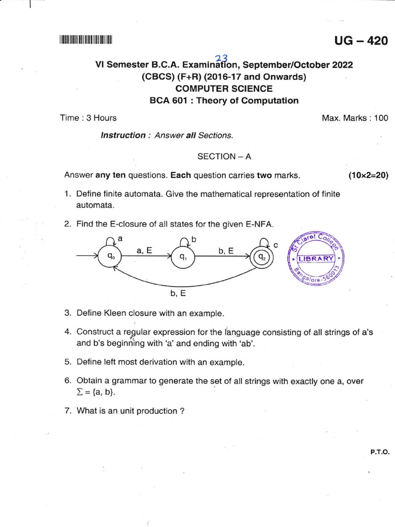 Theory Computation Sep Oct 2022 | PDF | Theoretical Computer Science | Syntax (Logic)