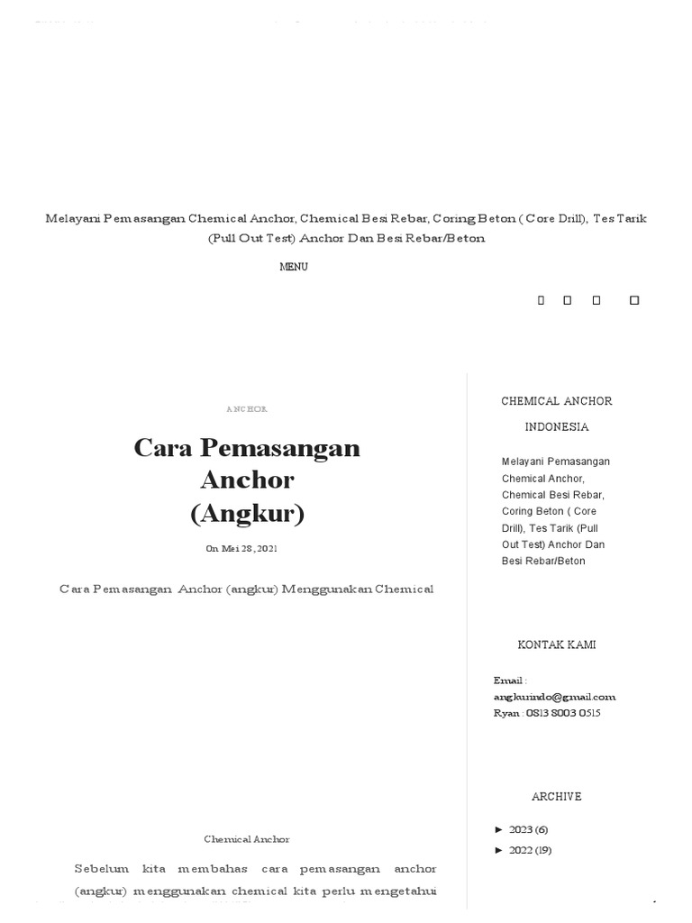 Cara Pemasangan Anchor (Angkur) - Chemical Anchor Indonesia | PDF