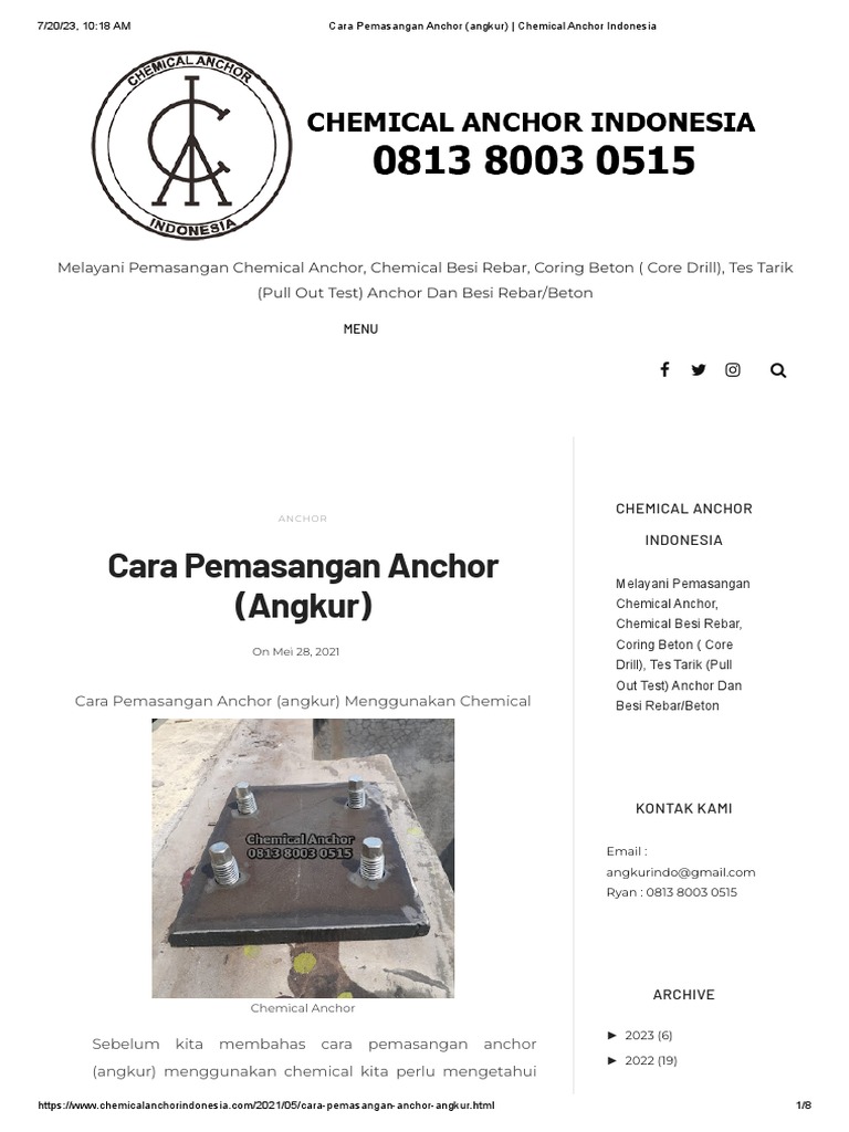 Cara Pemasangan Anchor (Angkur) - Chemical Anchor Indonesia | PDF