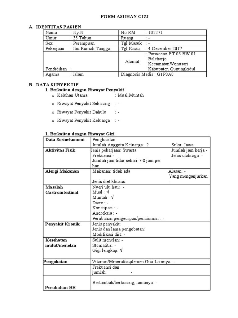 Contoh Format Asuhan Gizi Bumil Kek | PDF