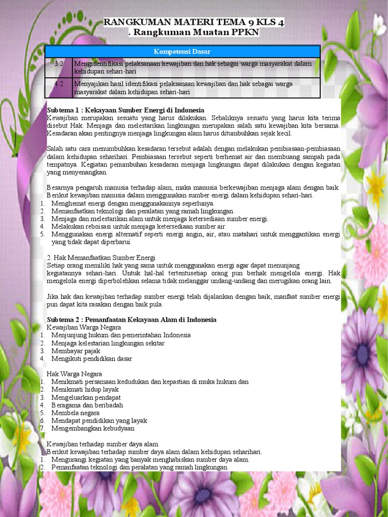 Rangkuman Materi Tema 9 KLS 4 | PDF | Karier & Perkembangan | Kesehatan ...