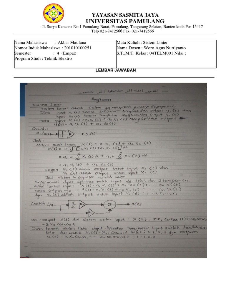 Rangkuma Klasifikasi Sistem Linier 1 | PDF