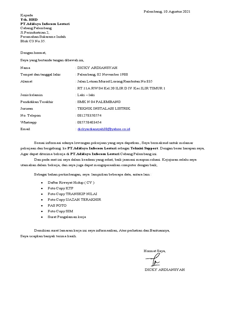 Surat Lamaran Kerja Word | PDF