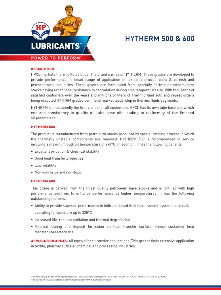 Hytherm 500, 600 | PDF | Heat Transfer | Petroleum