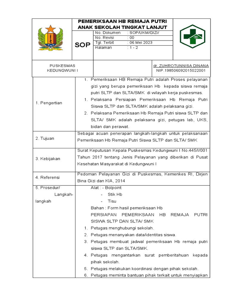 Sop Pemeriksaan HB | PDF
