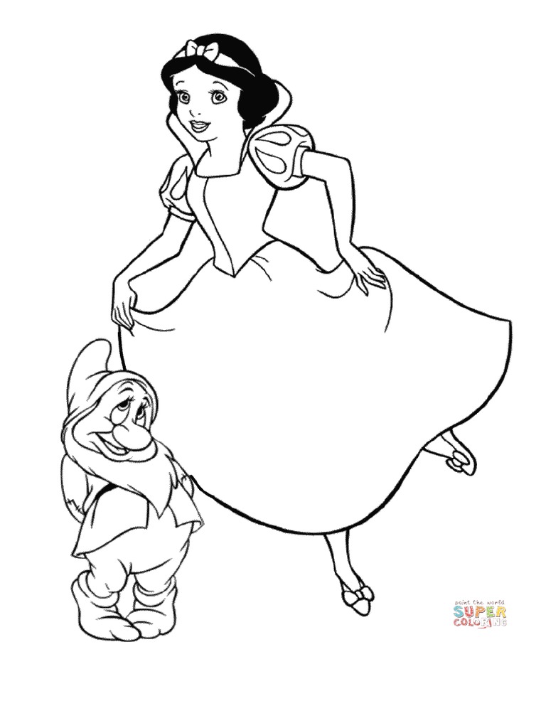 Snow White With Bashful Dwarf Coloring Page - Free Printable Coloring ...
