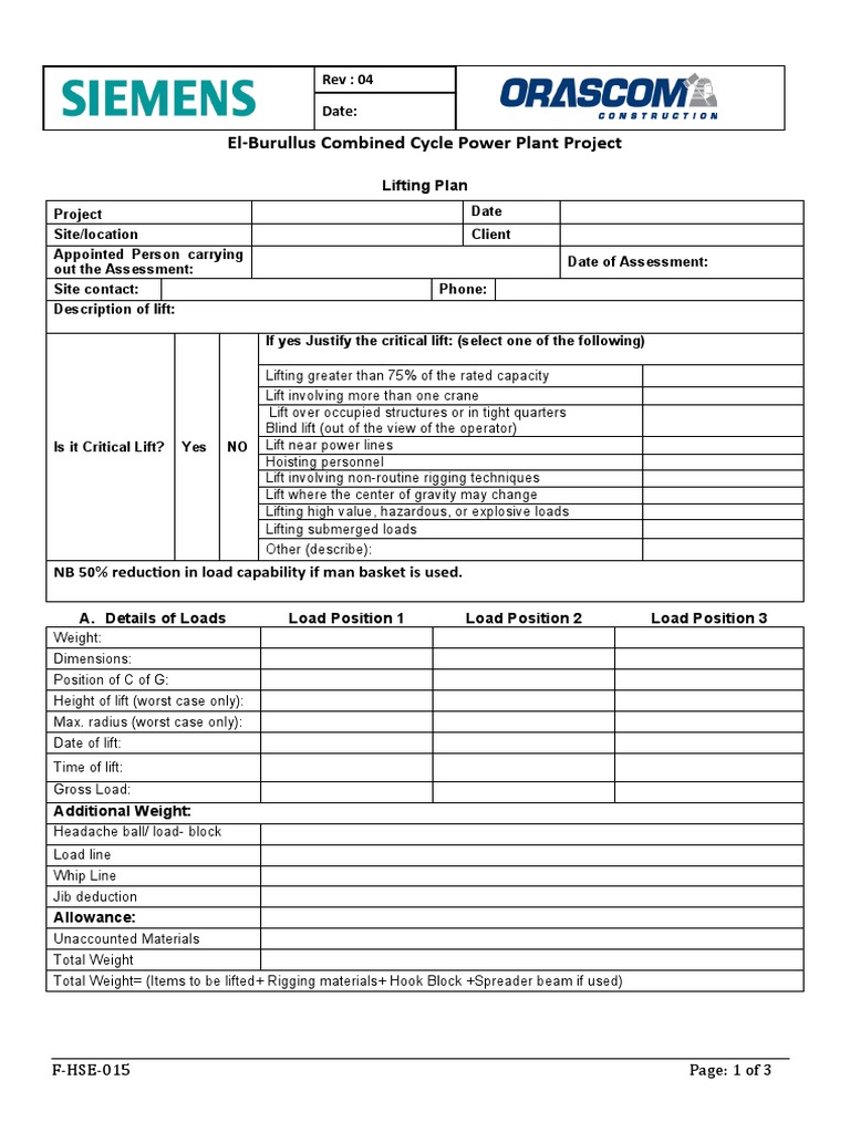 015-Lifting Plan Method & Risk Assessment | PDF | Crane (Machine) | Manufactured Goods