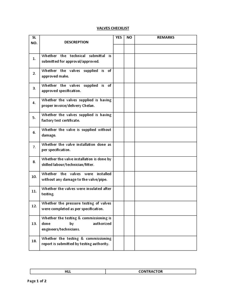 Valves Checklist | PDF | Home & Garden | Computers