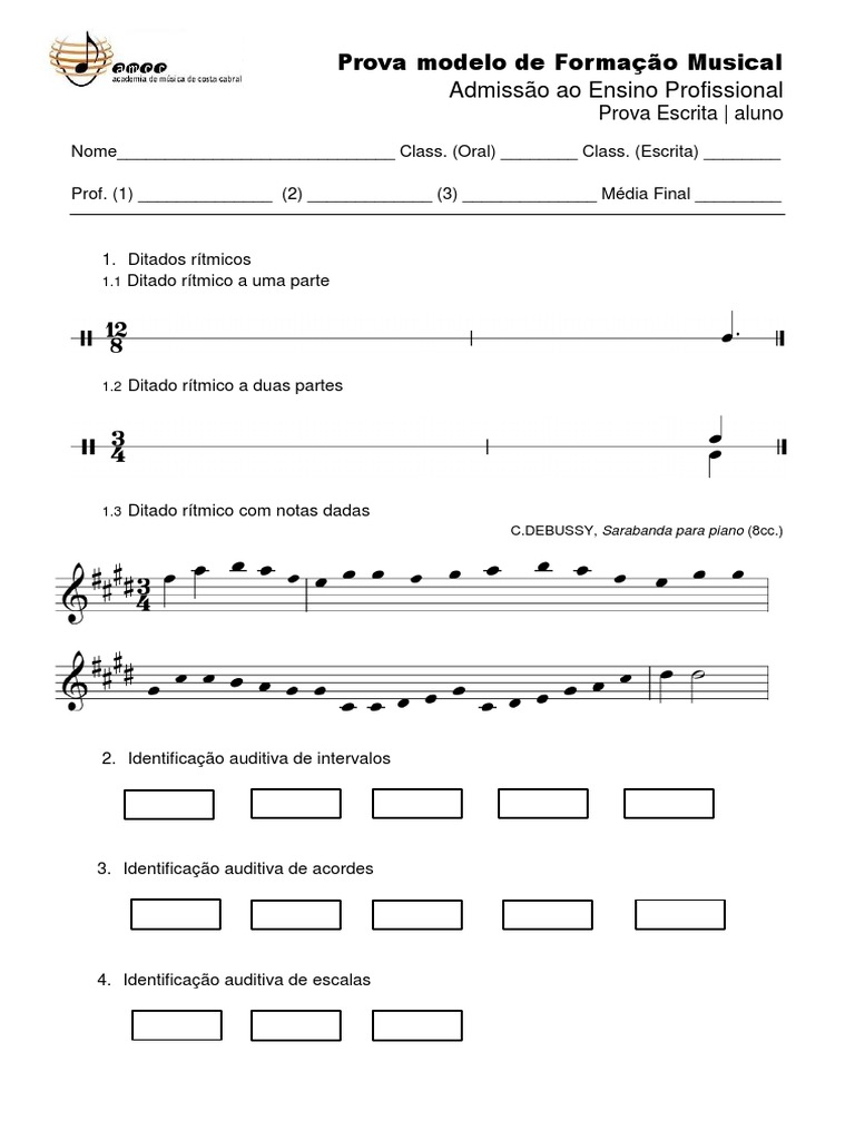 Prova Modelo Formação Musical | PDF | Música clássica | Artes Cênicas