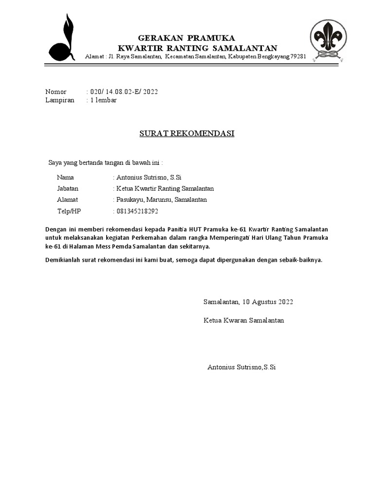 Surat Rekomendasi | PDF