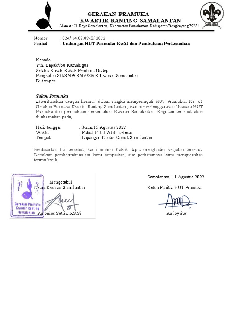 Undangan HUT Pramuka Kamabigus | PDF