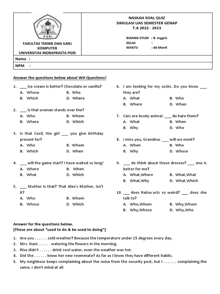 Soal Quiz Simulasi UAS Genap 22-23 | PDF