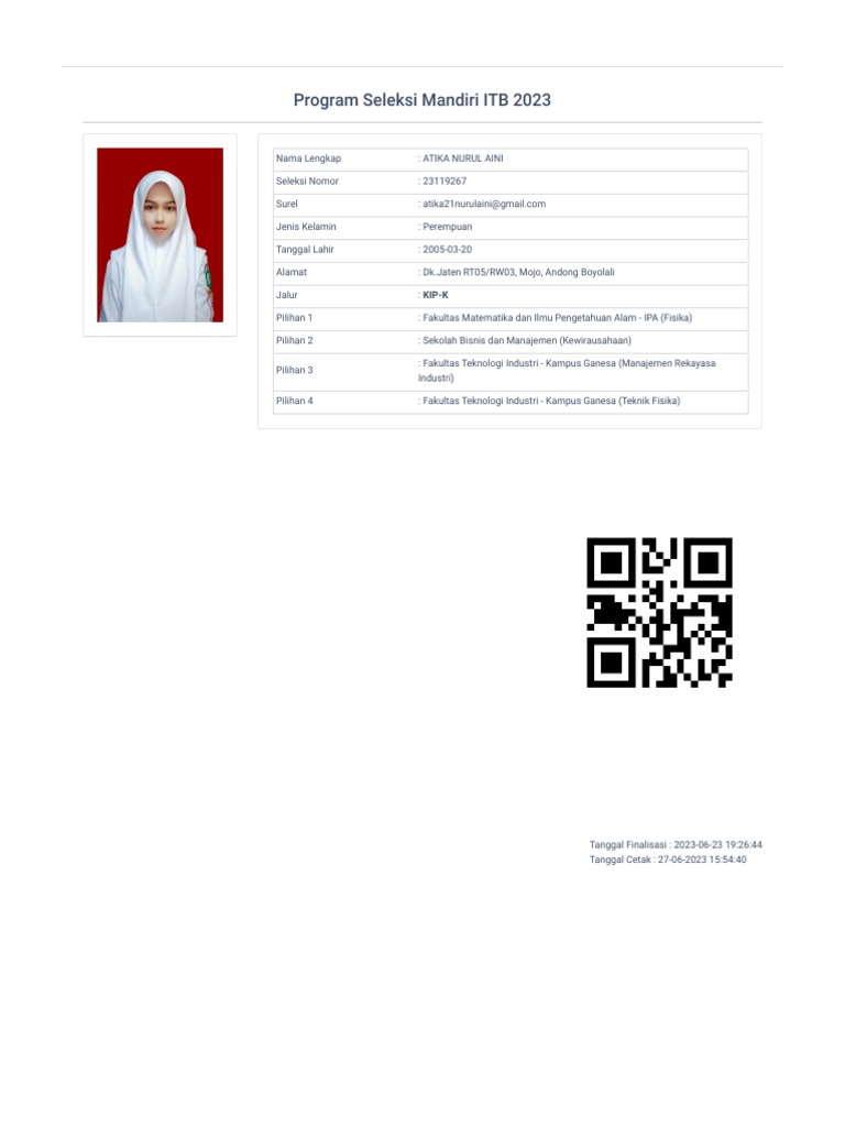 Program Seleksi Mandiri ITB 2023 | PDF