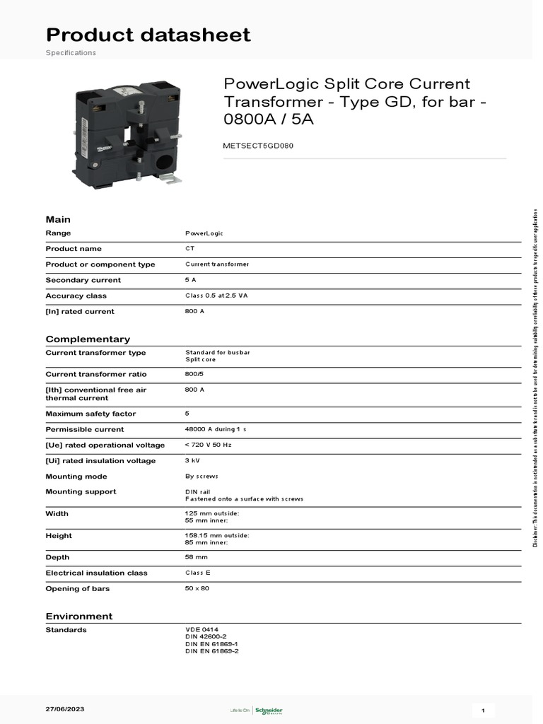 Current Transformer T1_METSECT5GD080 | PDF | Components | Physical ...