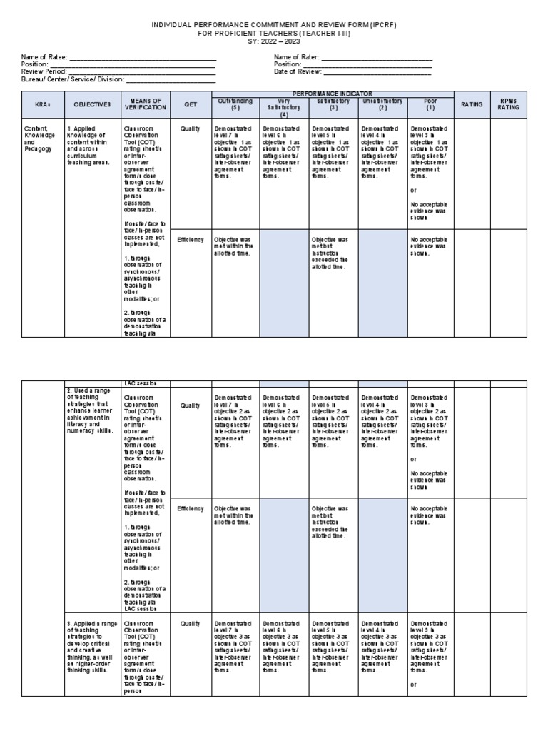 IPCRF for Proficient Teachers 2022-2023 | PDF | Educational Assessment | Learning