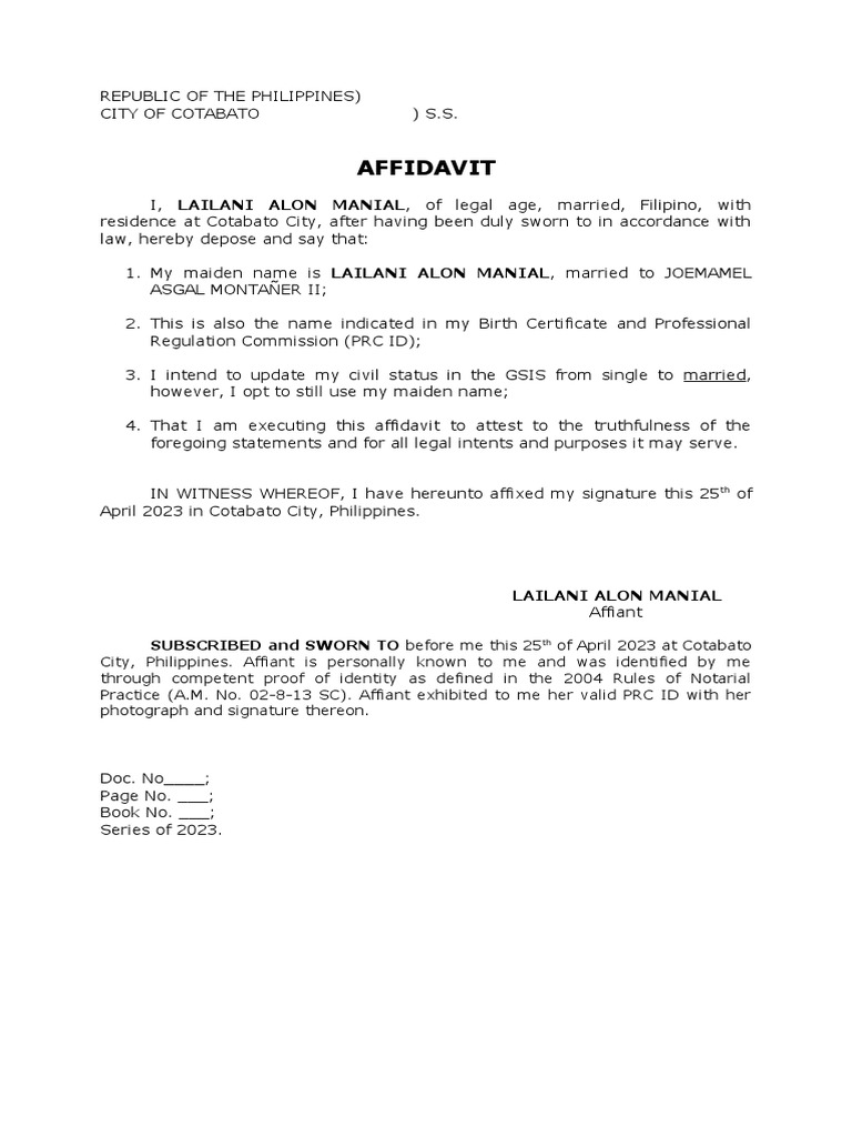 Affidavit for Maiden Name Usage | PDF