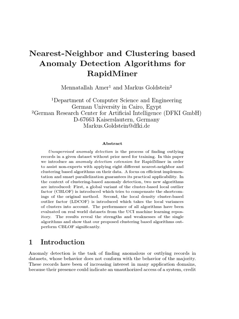 Anomaly Detection Algorithms For RapidMiner | PDF | Cluster Analysis | Receiver Operating ...