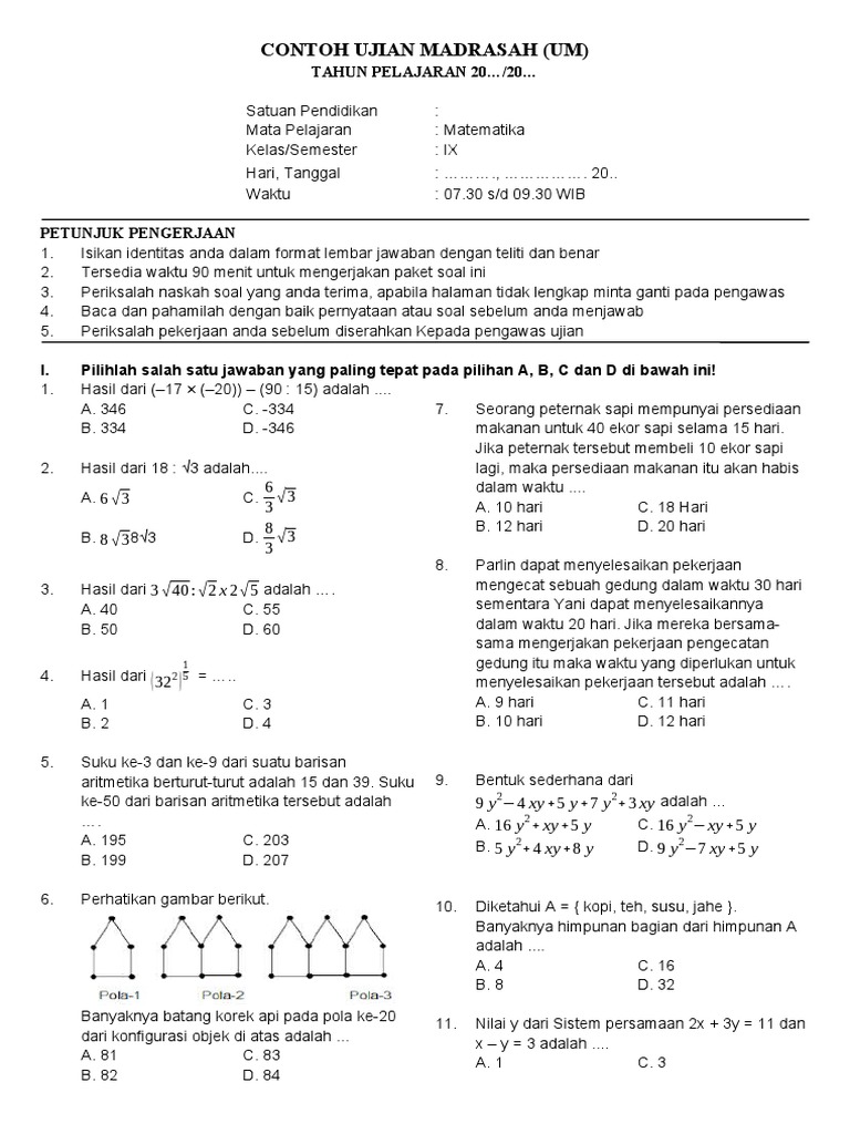 Soal UMI Matematika Kelas IX | PDF