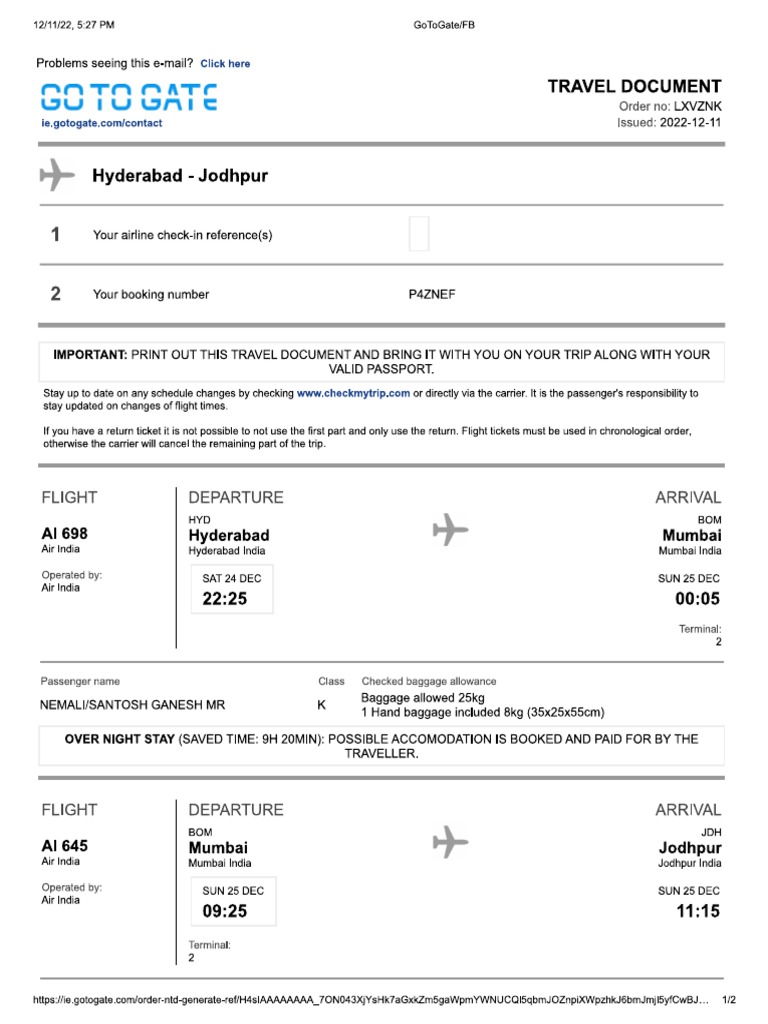 Hyd To Jodhpur | PDF