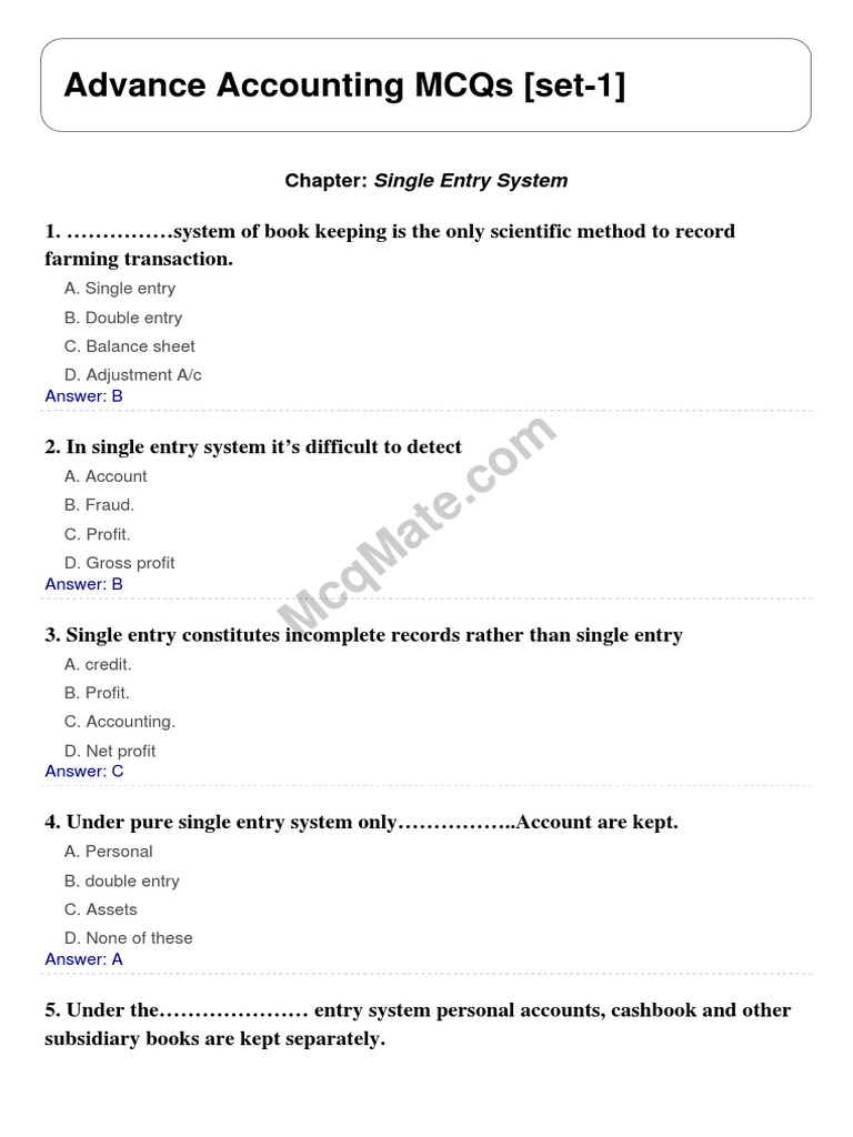 Single Entry System Set 1 | PDF | Bookkeeping | Money
