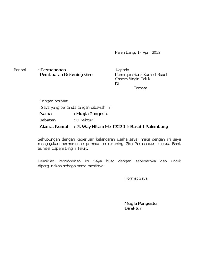 SURAT - Permohonan Giro Dan Cek (Master) | PDF