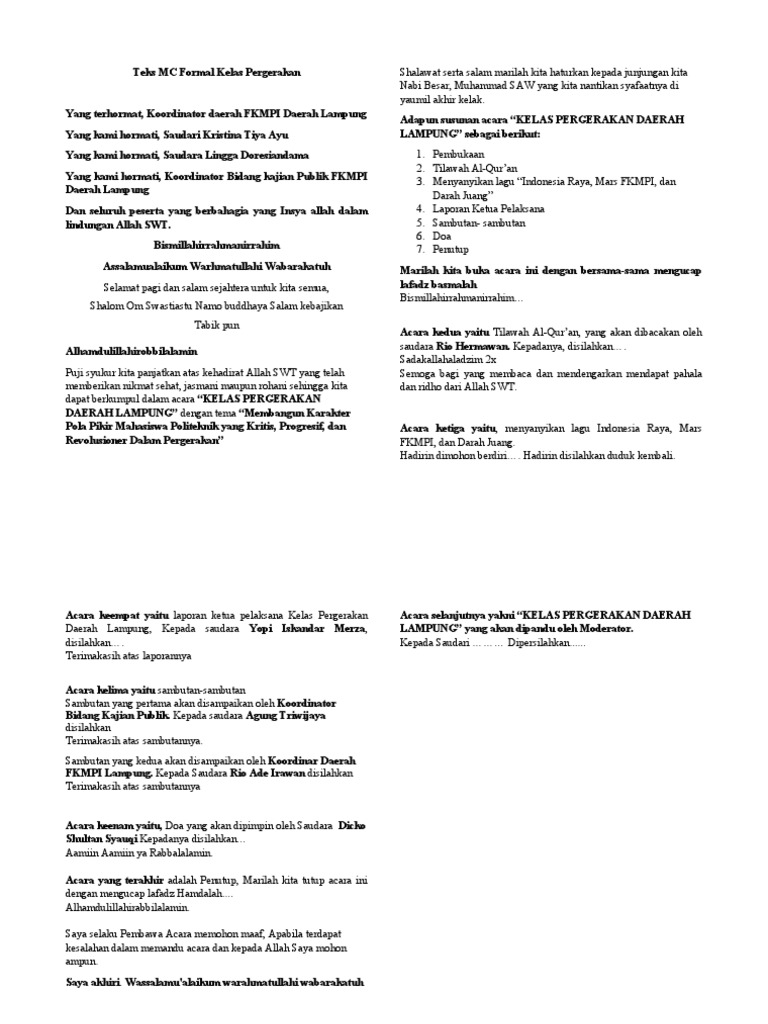 Teks MC Kelas Pergerakan KP 2023 | PDF