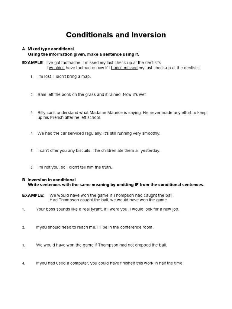 Conditionals Inversion Worksheet | PDF