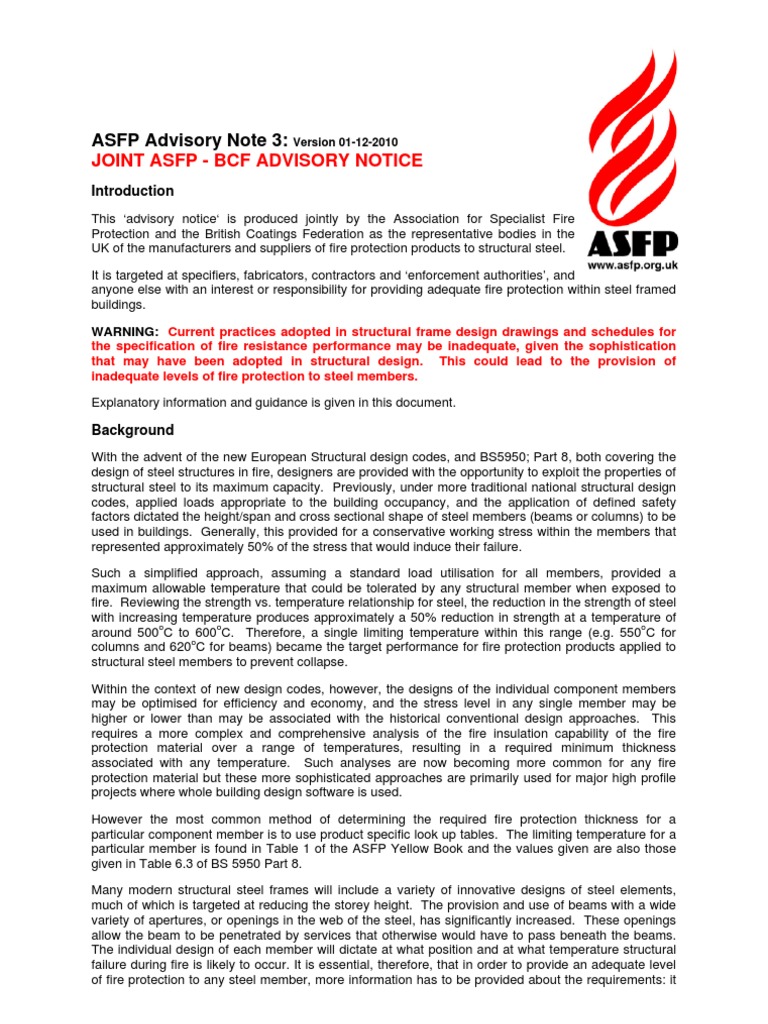 ASFP - Advisory - Note - 3 Specifying Structral Steel PFP | PDF ...