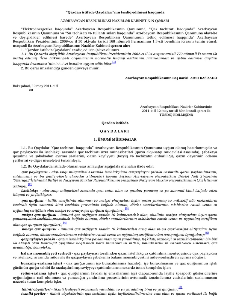 80 - "Qazdan Istifadə Qaydaları"Nın Təsdiq Edilməsi Haqqında | PDF