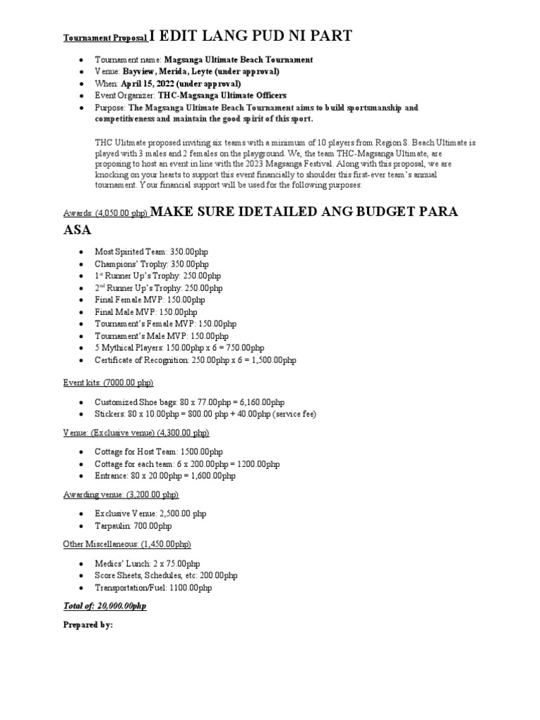 Tournament Proposal | PDF