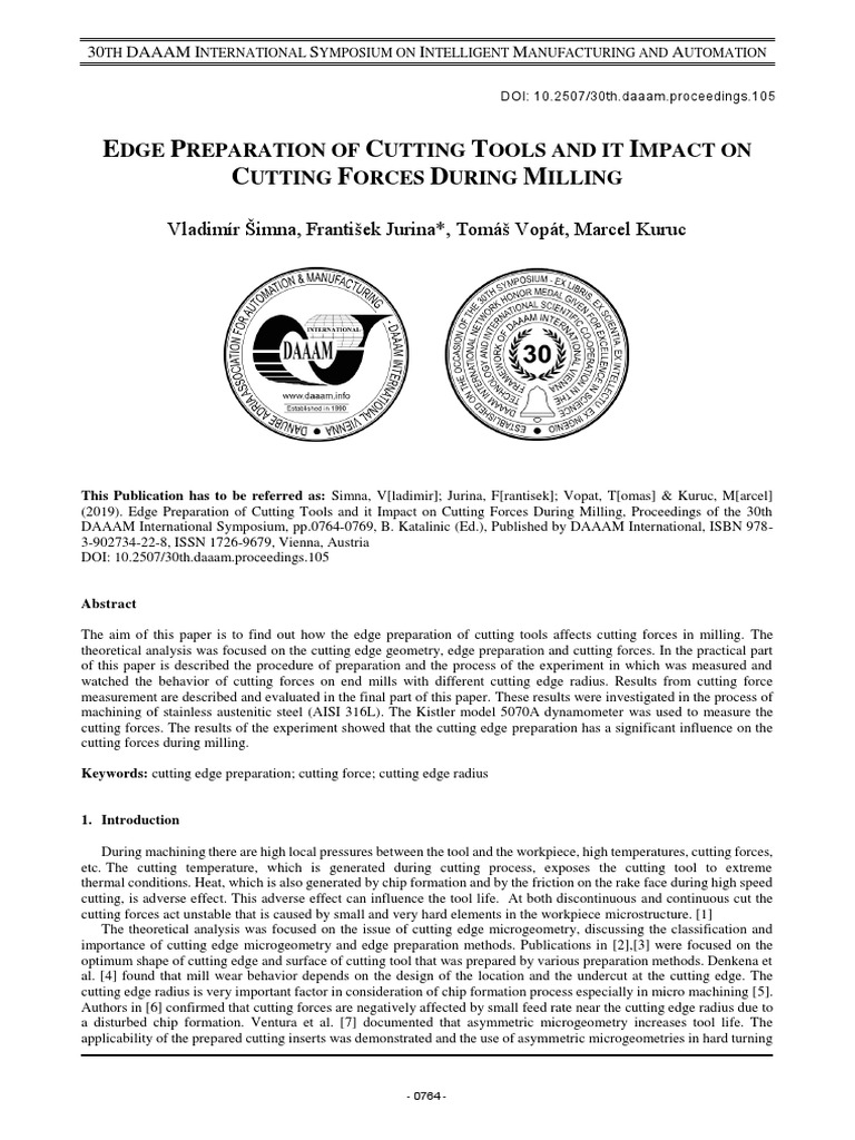 Impact of Cutting Edge Preparation on Forces | PDF | Machining ...