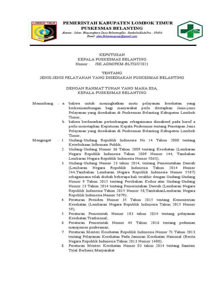 SK Jenis-Jenis Pelayanan | PDF