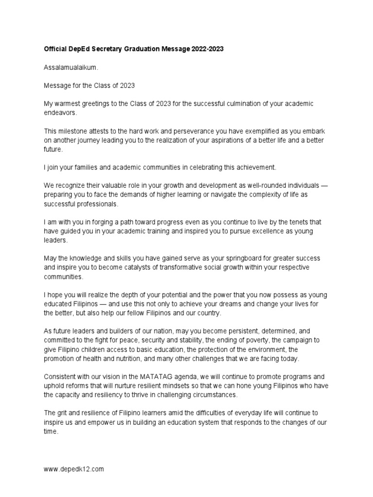 DepEd Graduation Message 2023 | PDF