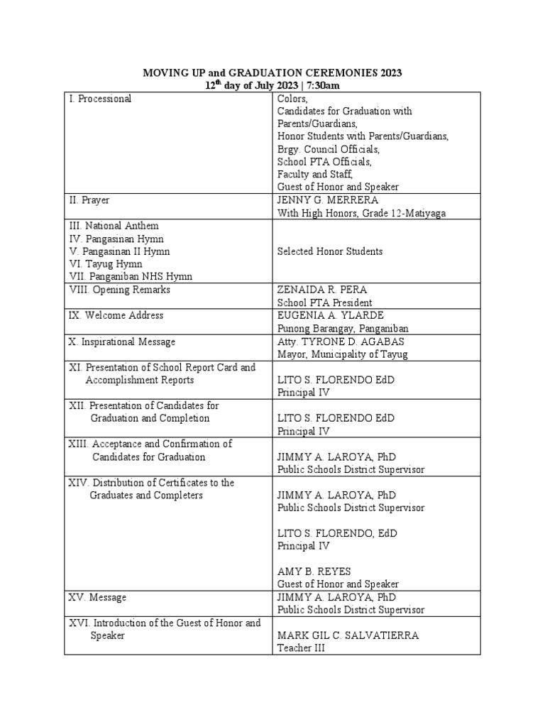 Moving Up and Graduation Ceremony 2023 | PDF