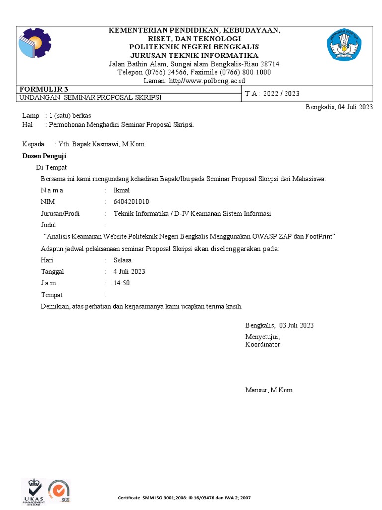 Form 3 Undangan Seminar Proposal-1 | PDF