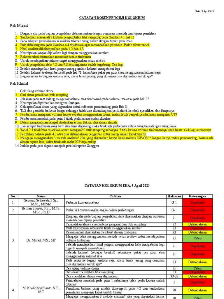 Catatan Dosen Penguji | PDF