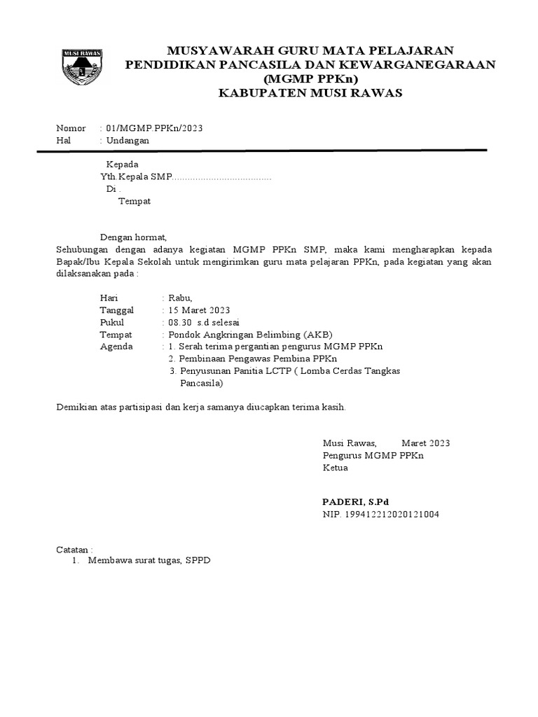 Contoh Undangan MGMP | PDF