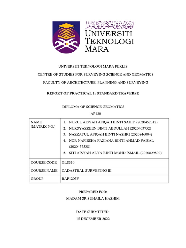 Report 1 Cadastral Surveying Standard Traverse | PDF | Surveying ...