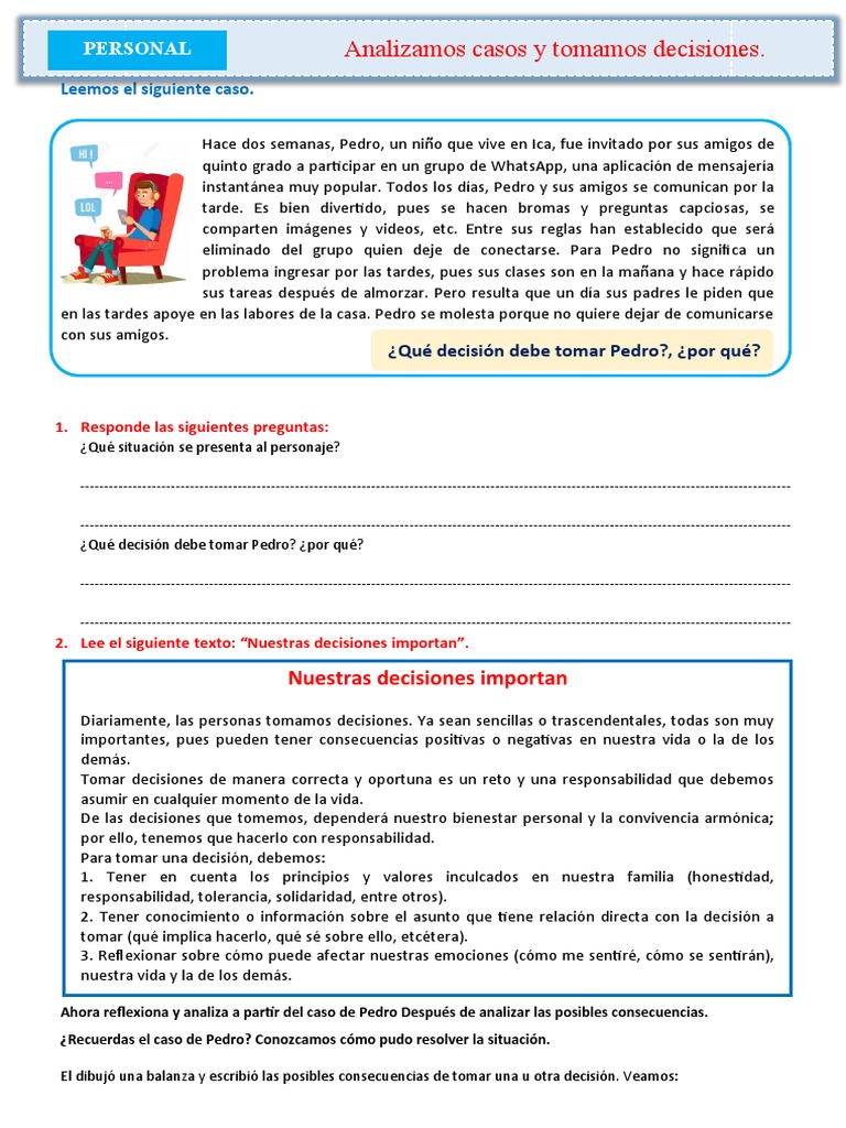 D1 A2 FICHA PS. Analizamos Casos y Tomamos Decisiones. | PDF