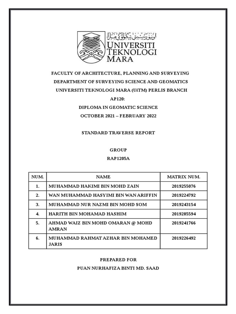 Standard Traverse Report | PDF | Surveying | Metrology