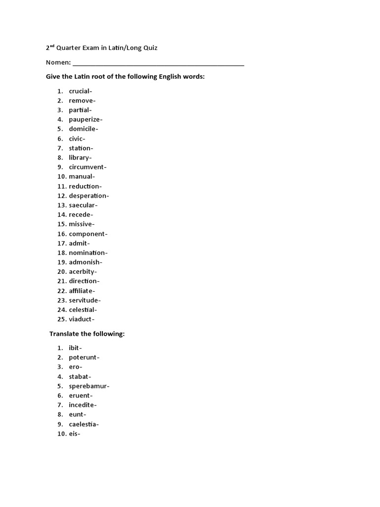 Exam in Latin | PDF | Foreign Language Studies