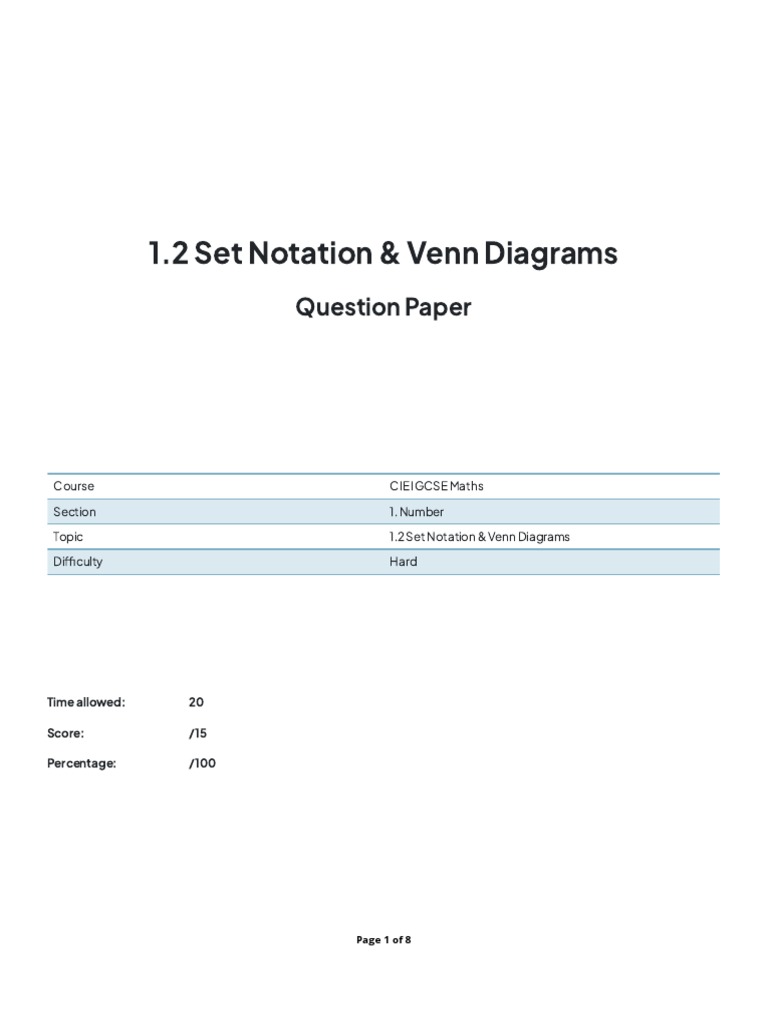 Set Notation & Venn Diagrams Practice | PDF | Mathematics