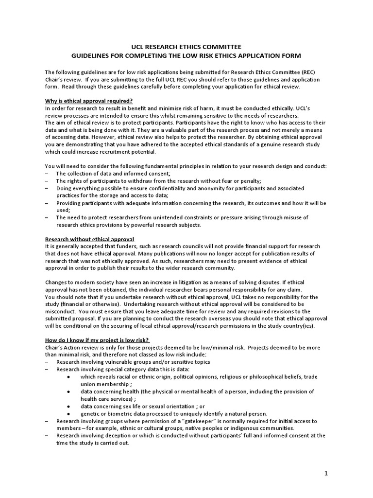 Low Risk Application Form Guidelines - Oct19 | PDF | Informed Consent ...