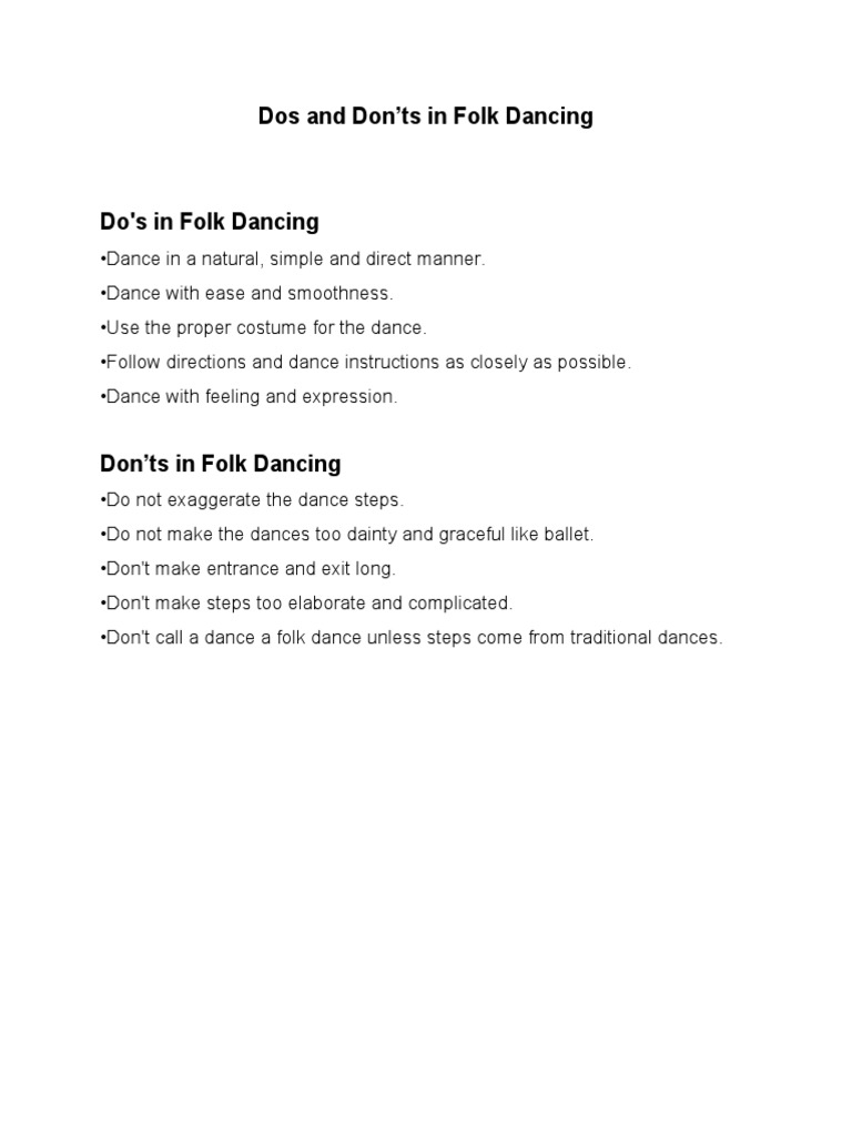 Do's and Don'Ts in Folk Dance | PDF