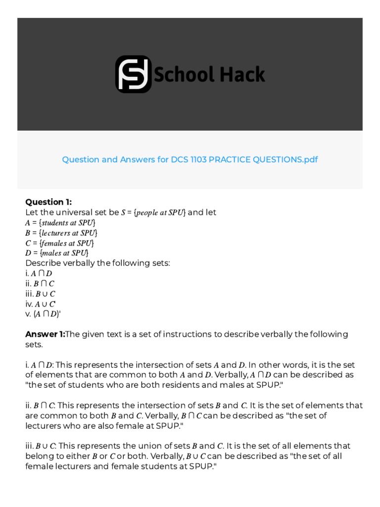 Fundamentals of Mathematics DCS 1103 PRACTICE QUESTIONS - PDF Summarization Report | PDF ...