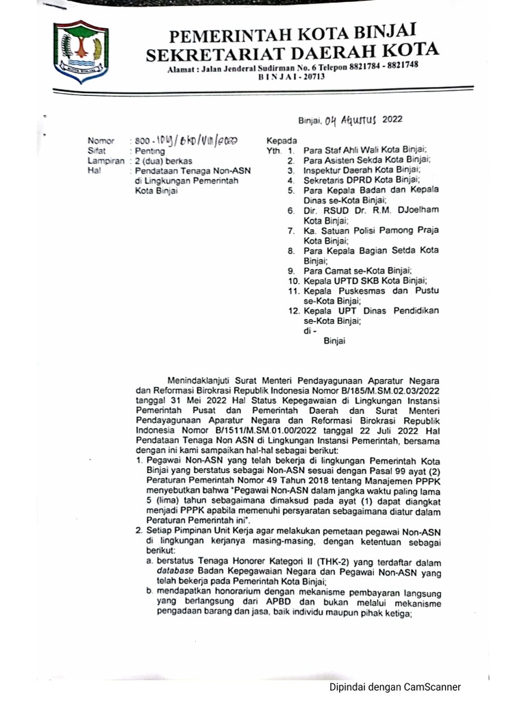 Surat Pendataan Non-Asn | PDF