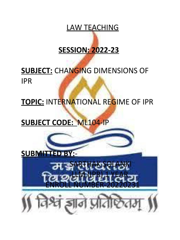 Changing Dimensions of Ipr | PDF | Intellectual Property | World ...