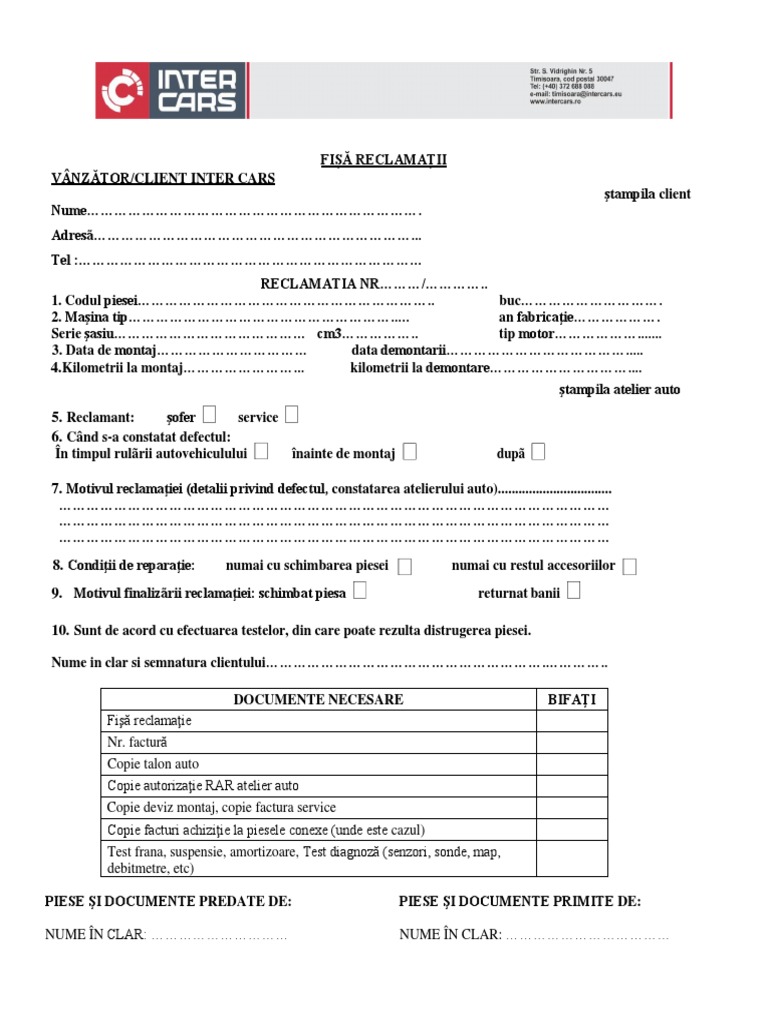 Fisa Reclamatii R14 | PDF