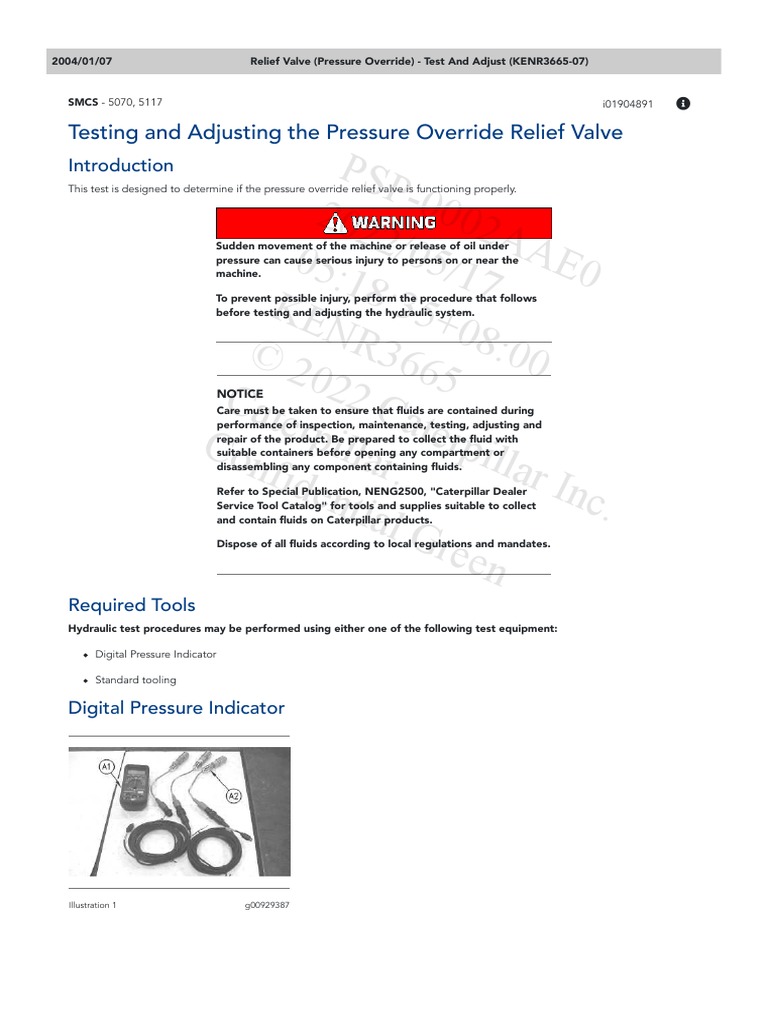 Testing and Adjusting Relief Valve (Pressure Override) | PDF | Valve ...