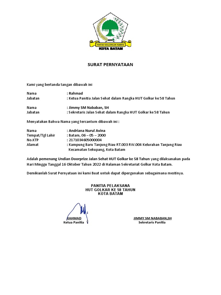 SURAT PERNYATAAN Motor | PDF | Olahraga & Rekreasi